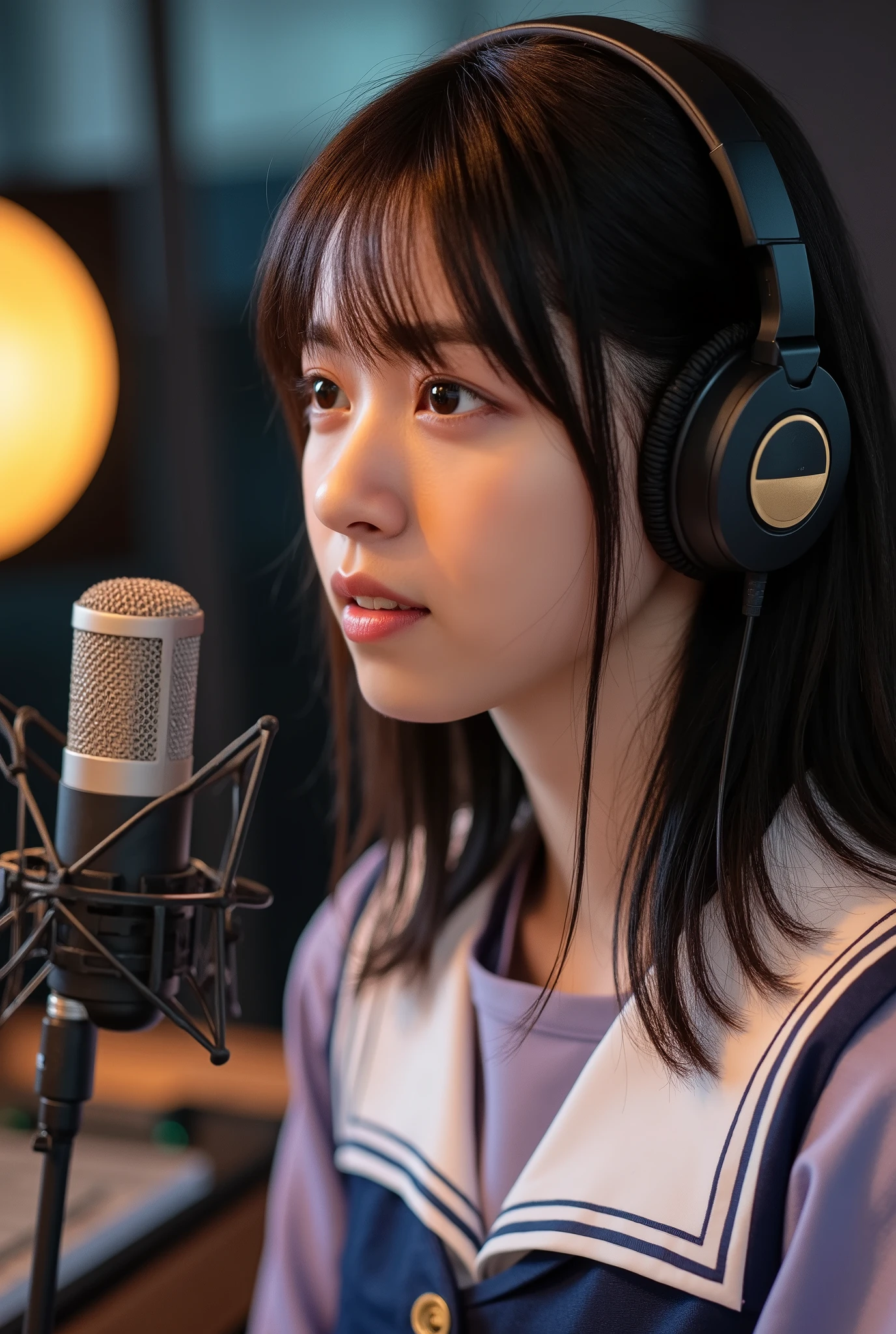 Create a realistic portrait of a beautiful Japanese female idol dressed ...