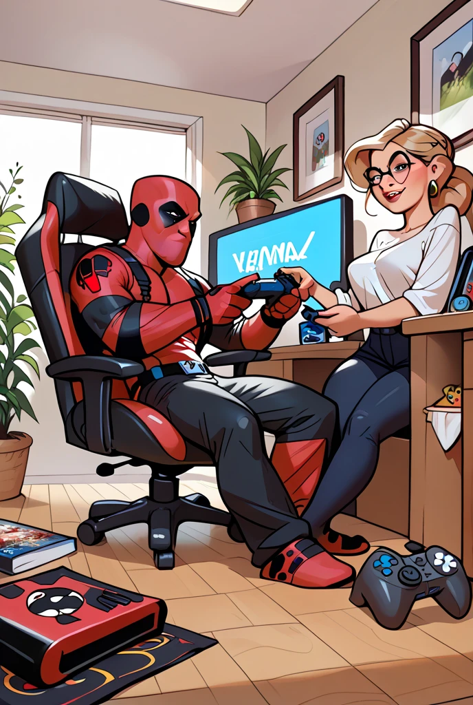 estilo Disney: Deadpool sitting in the gamer chair with a Playstation ...