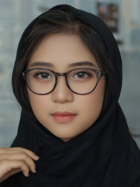 There is a woman wearing glasses and a black scarf, inspired by Kim Jeong - SeaArt AI