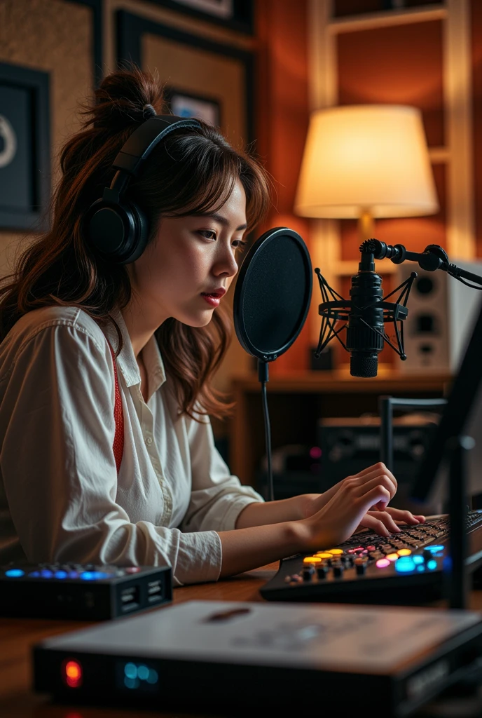 Girl recoding podcast - SeaArt AI