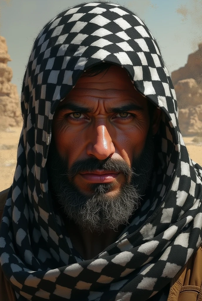 Create a Palestinian character for me wearing a keffiyeh - SeaArt AI