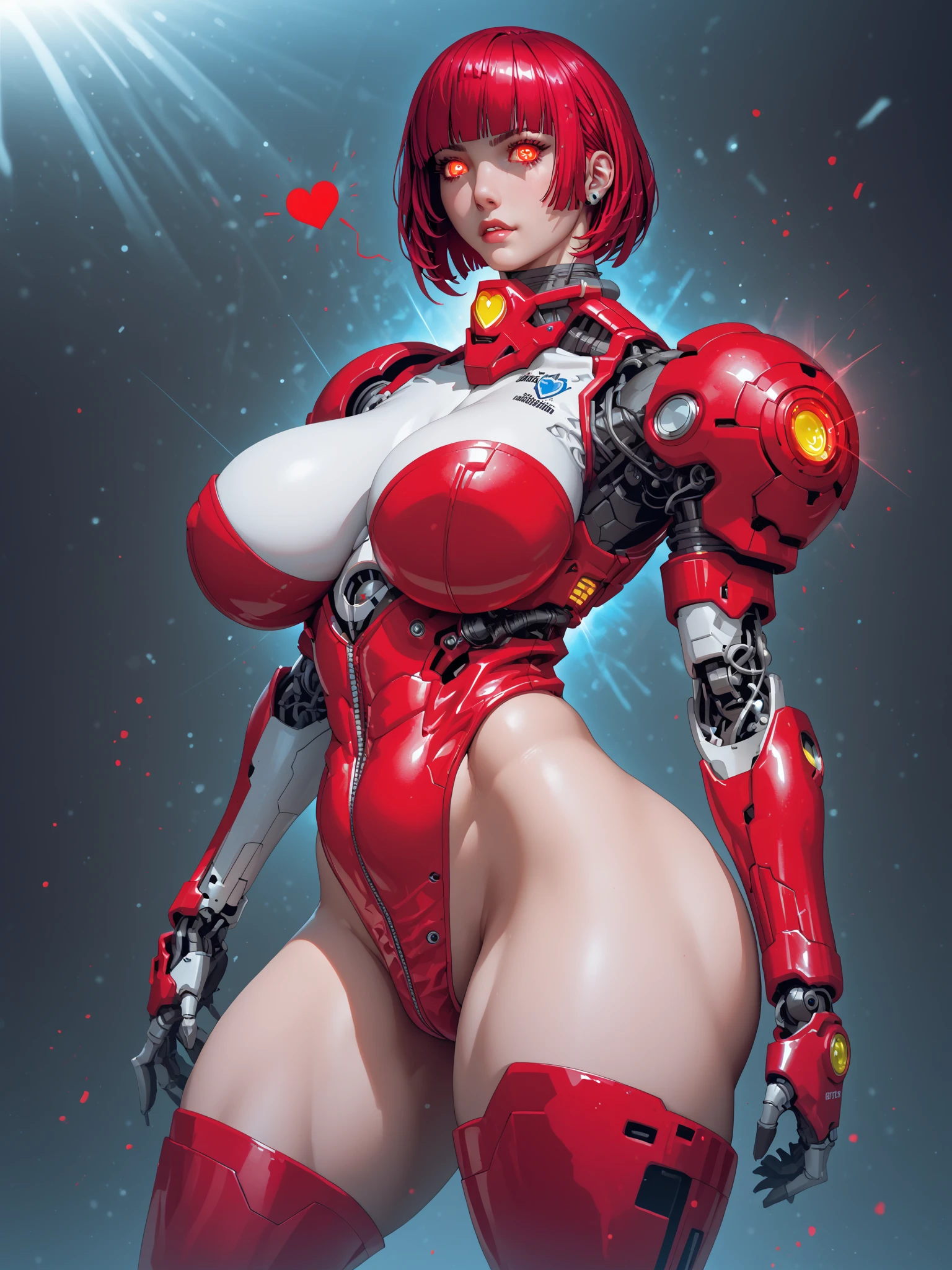Mathilda, Robotic White skinned woman, Bob cut Bright Pink and Red Hair - SeaArt AI