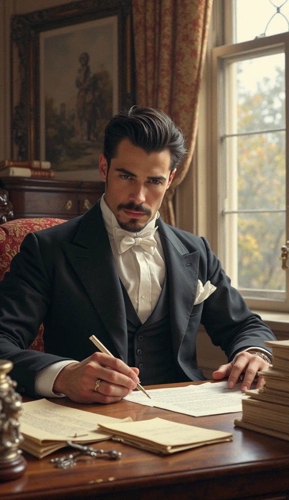 (Masterpiece)(best quality)(Victorian art) Illustration of a handsome ...