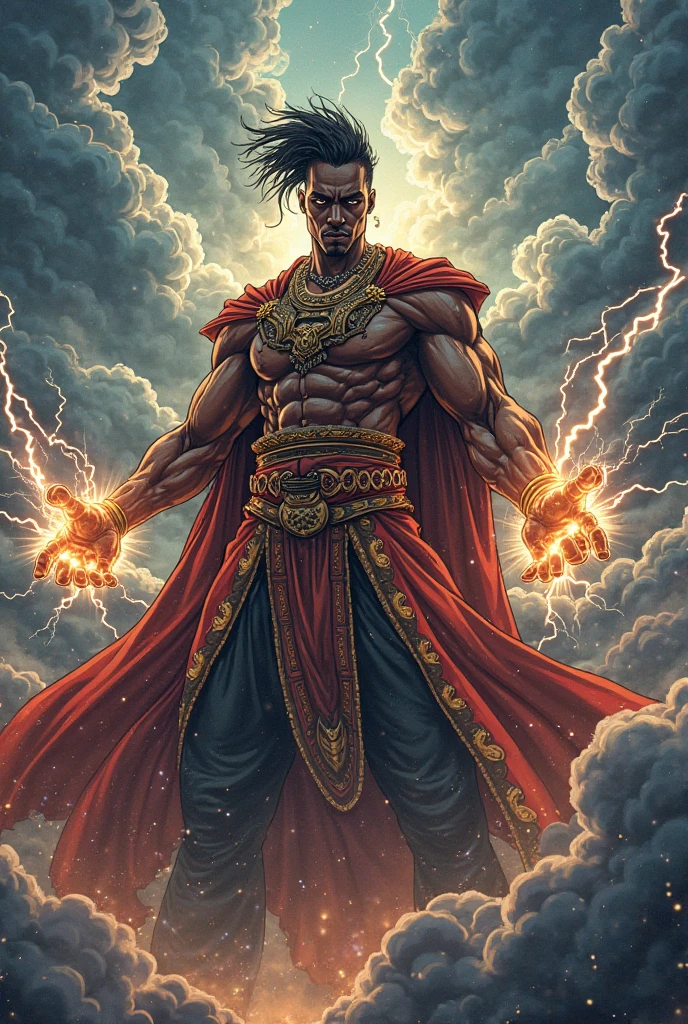 Create Orisha Shango as if it were an anime with rays in your hands ...