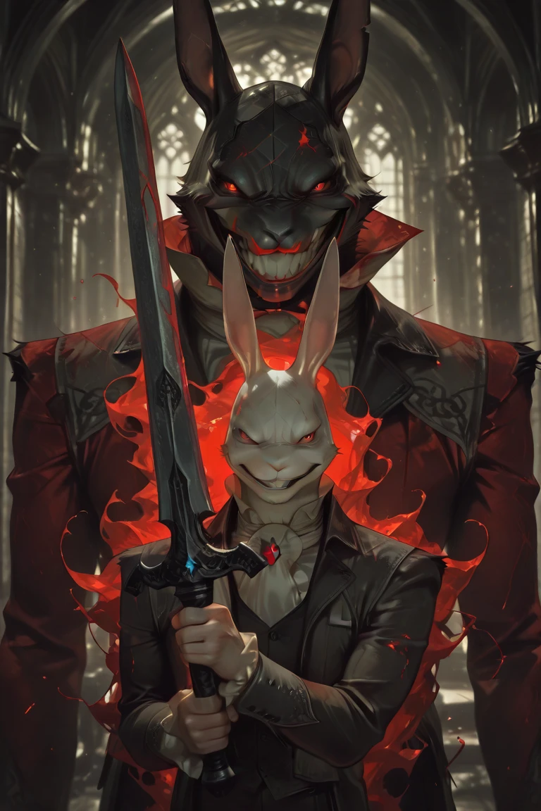 White Rabbit - The devil can cry, holding a huge ornamental sword ...