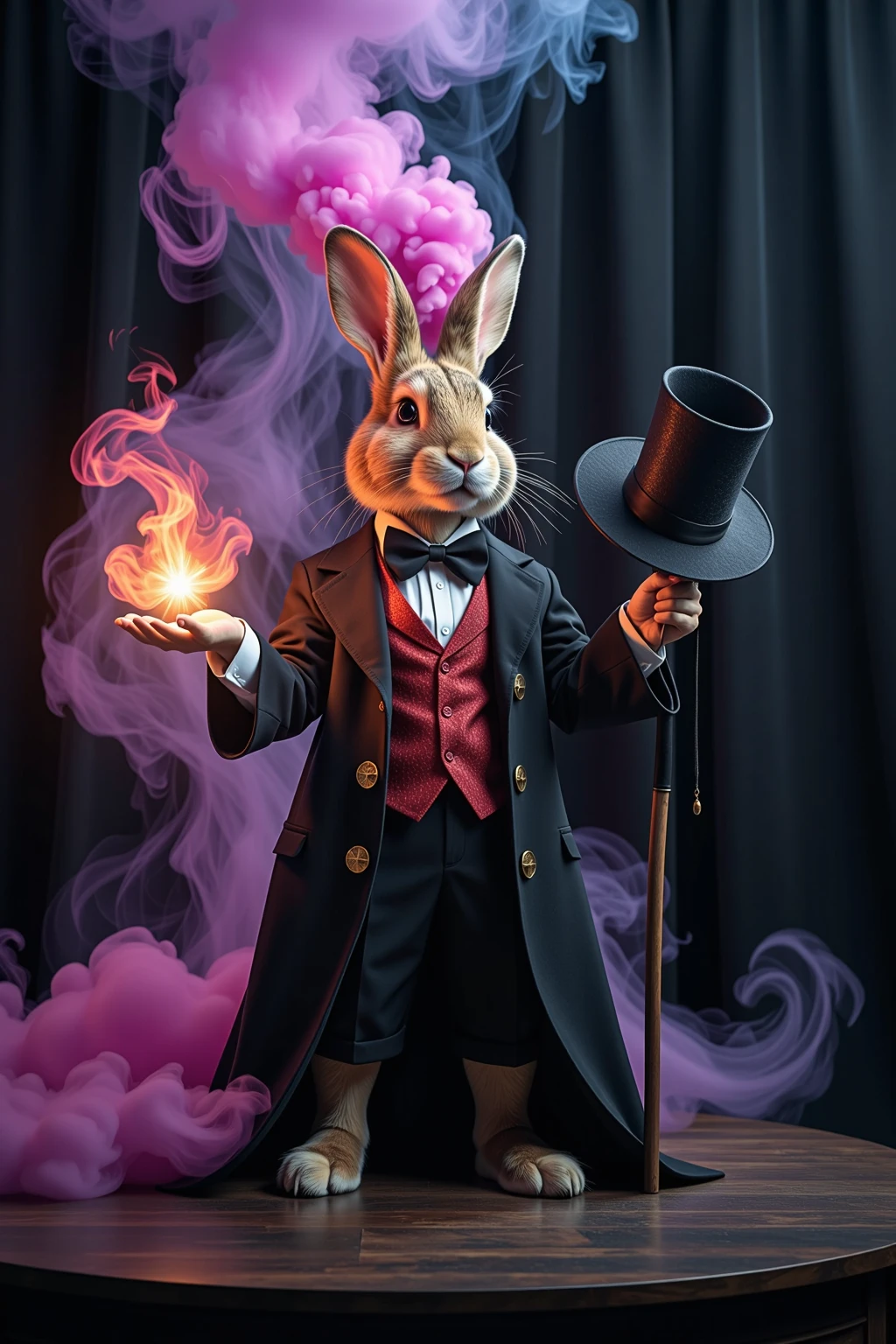 High quality magician rabbit, Greeting with a black magic hat ...