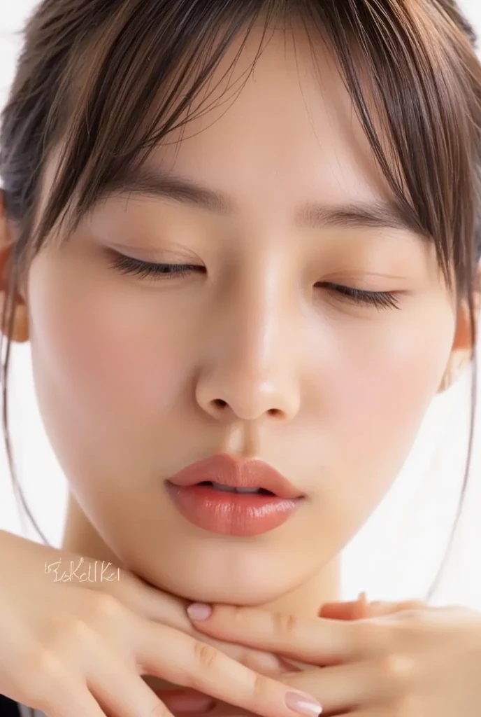 Beautiful young woman, eyes closed, cheeks deeply flushed, soft ...