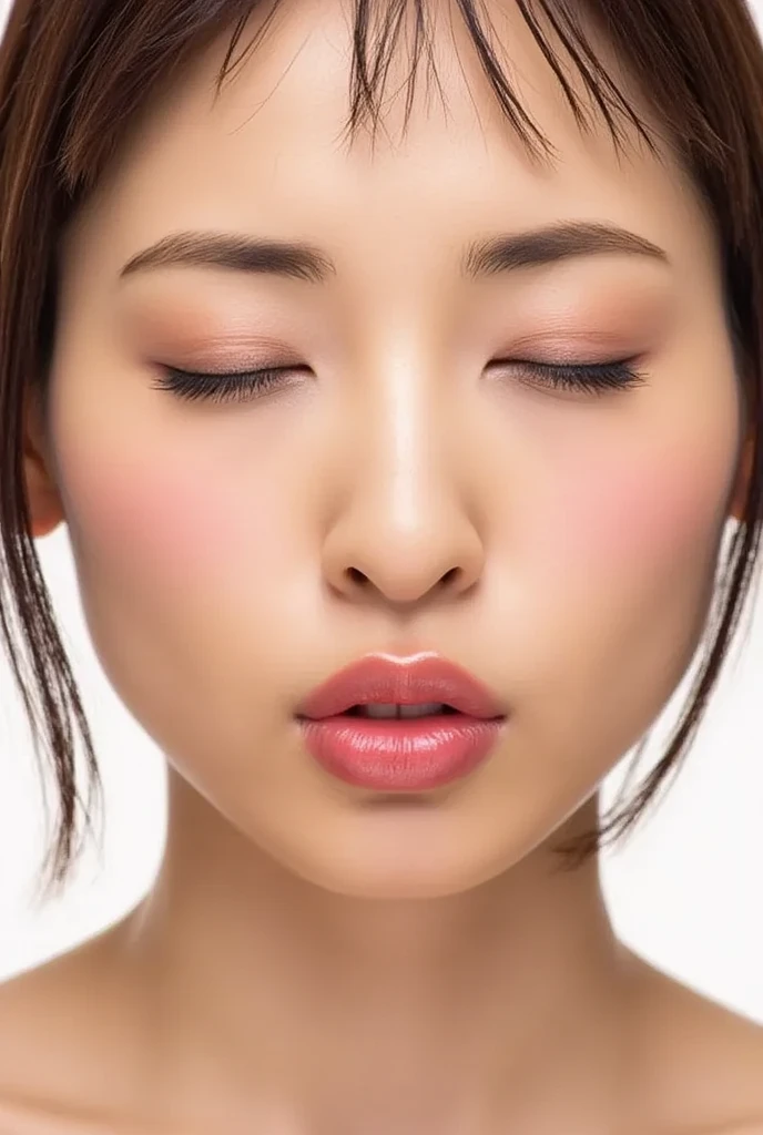 Beautiful young woman, eyes closed, cheeks deeply flushed, soft ...