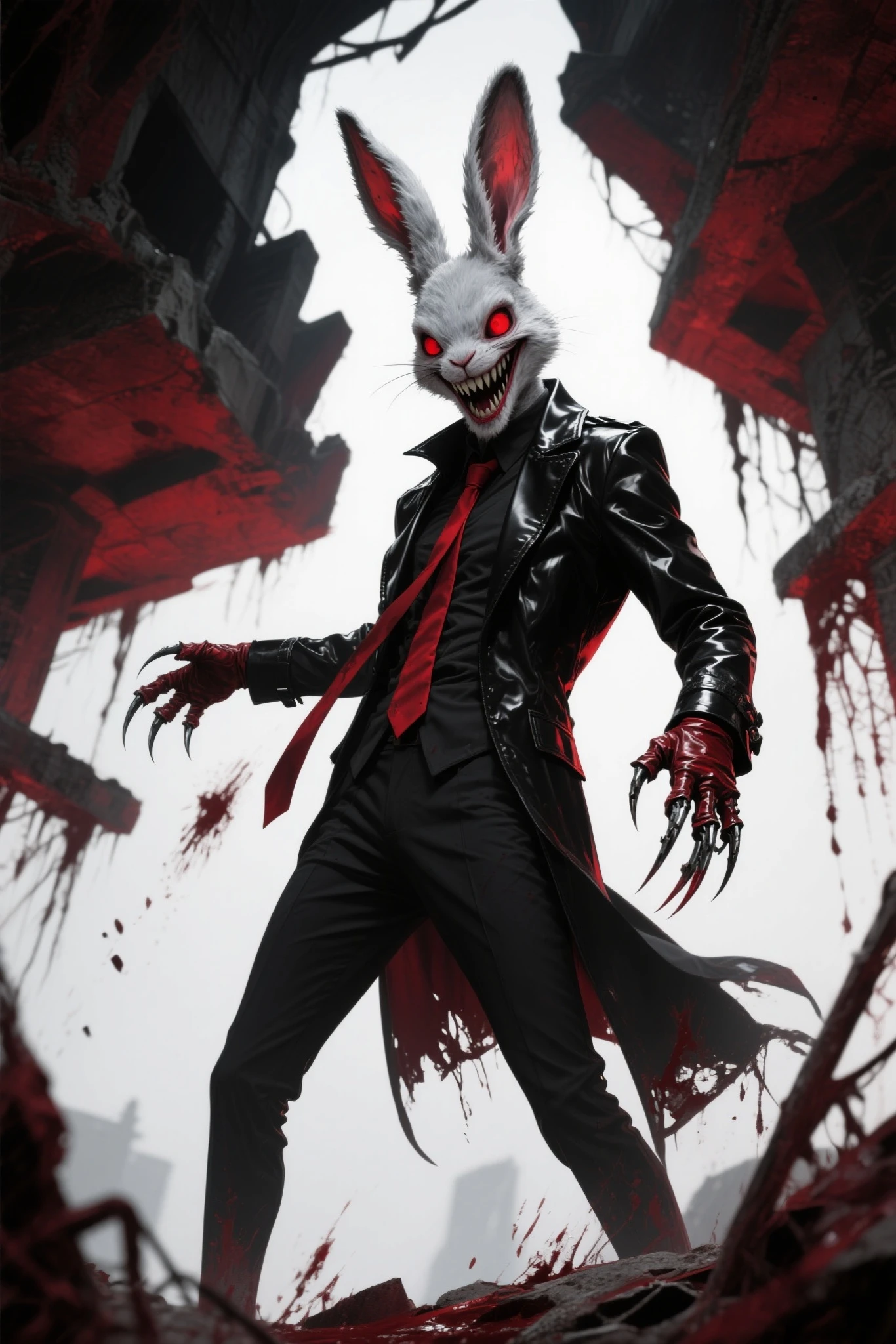 Crazy Rabbit, villain, furry, crazy smile, black eyes, pale red eyes ...