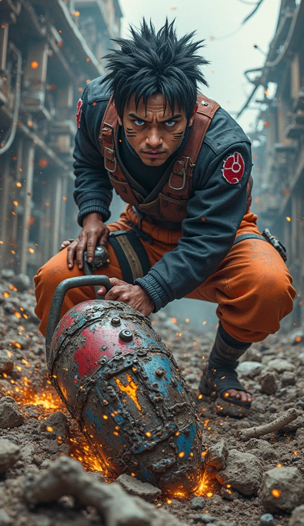 Naruto, a dark, muscular, battle-worn shinobi in his early 30s - SeaArt AI