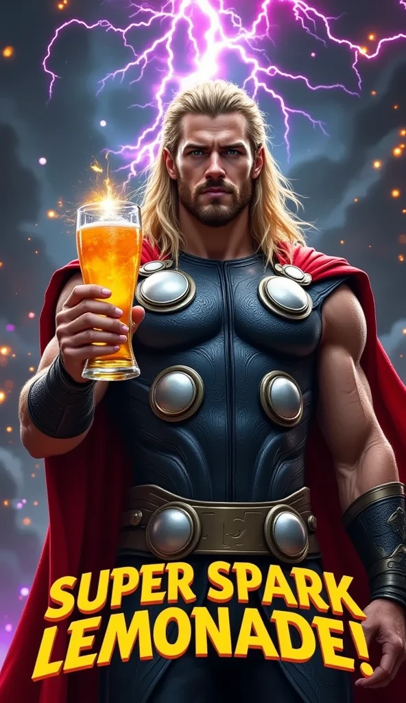 Thor dramatically holds the glowing glass high like a trophy - SeaArt AI
