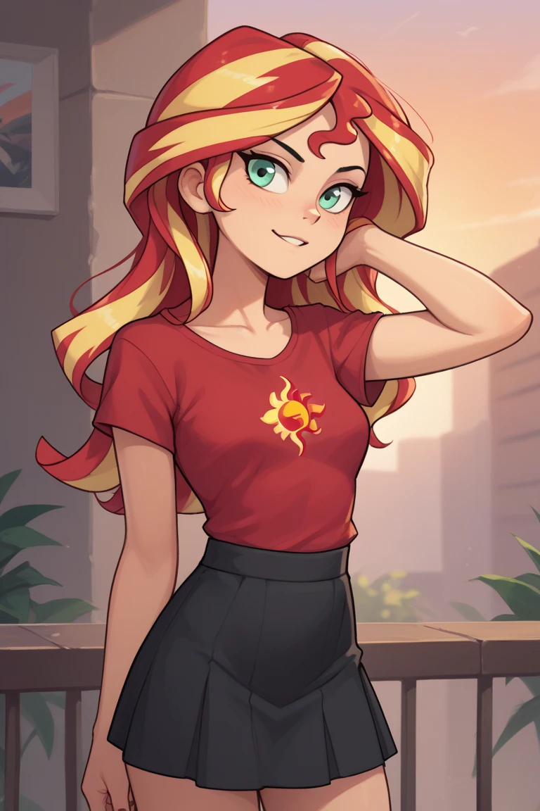 (Sunset Shimmer) (slim figure) (red top) (black skirt) - SeaArt AI