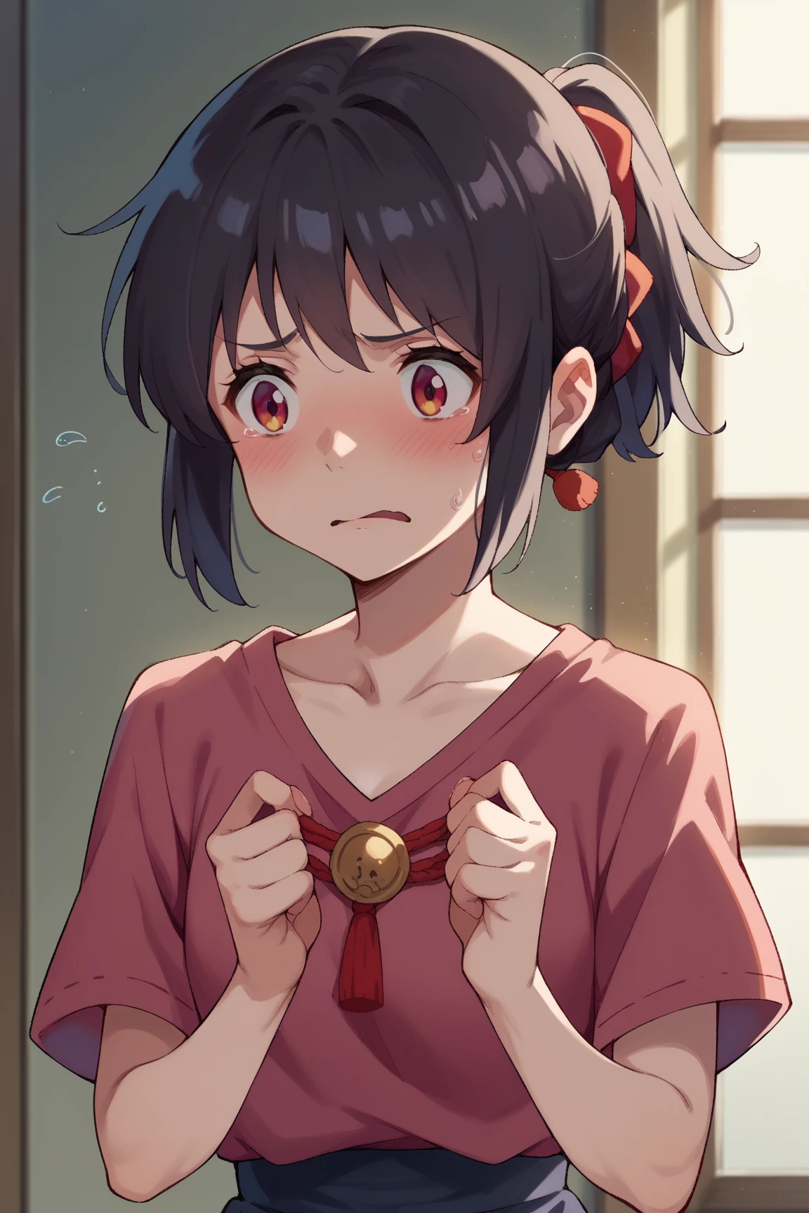 Mitsuha Miyamizu、witch costume、ponytail、dark haired、Small 、loose ...