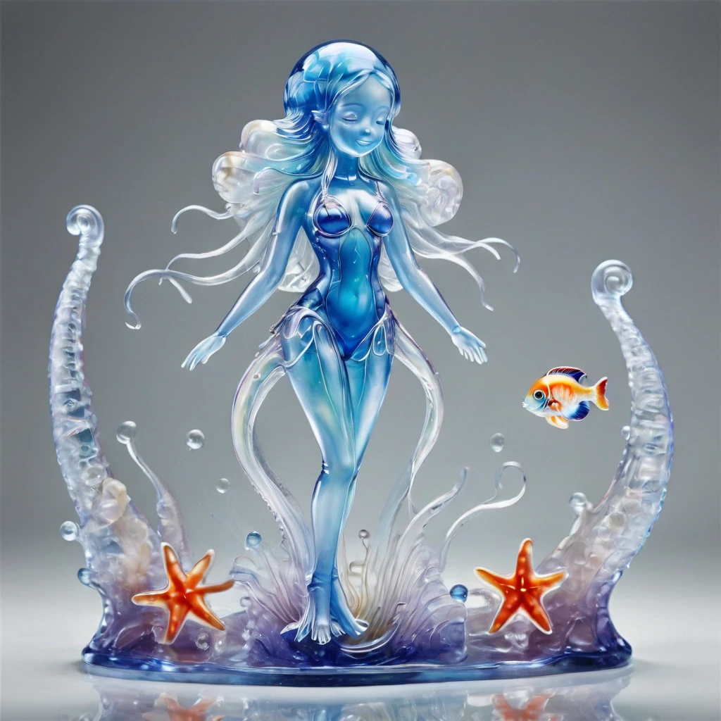 In the ocean、Transparent creatures、Glass、Jellyfish、shrimp、Manta - SeaArt AI