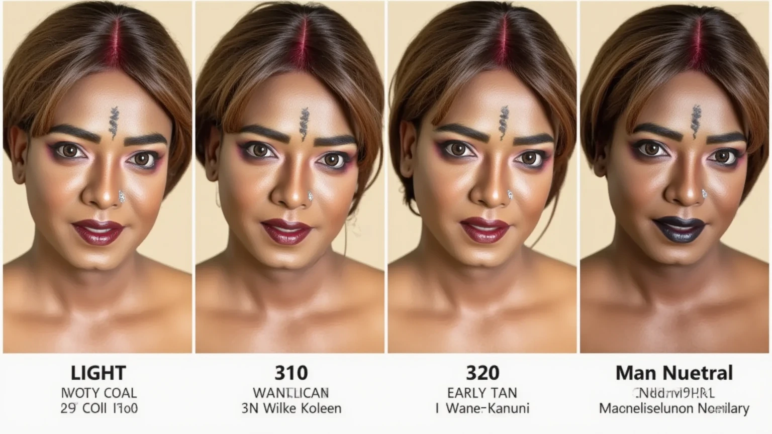 A horizontal arrangement of four female faces, side by side, showing ...