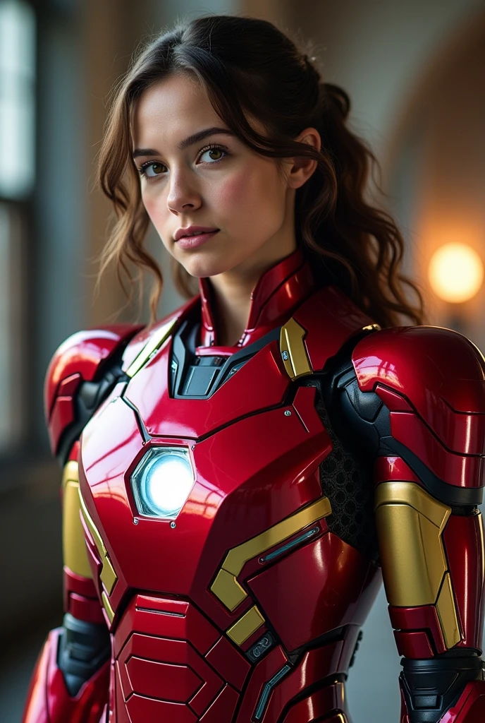 Girl in Iron Man armor, but the armor is not fully dressed and you can ...