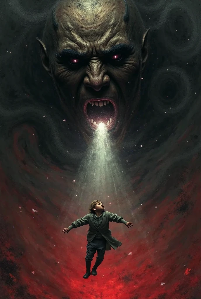 Black and red background boy falls into the void with clothes from 1850 ...