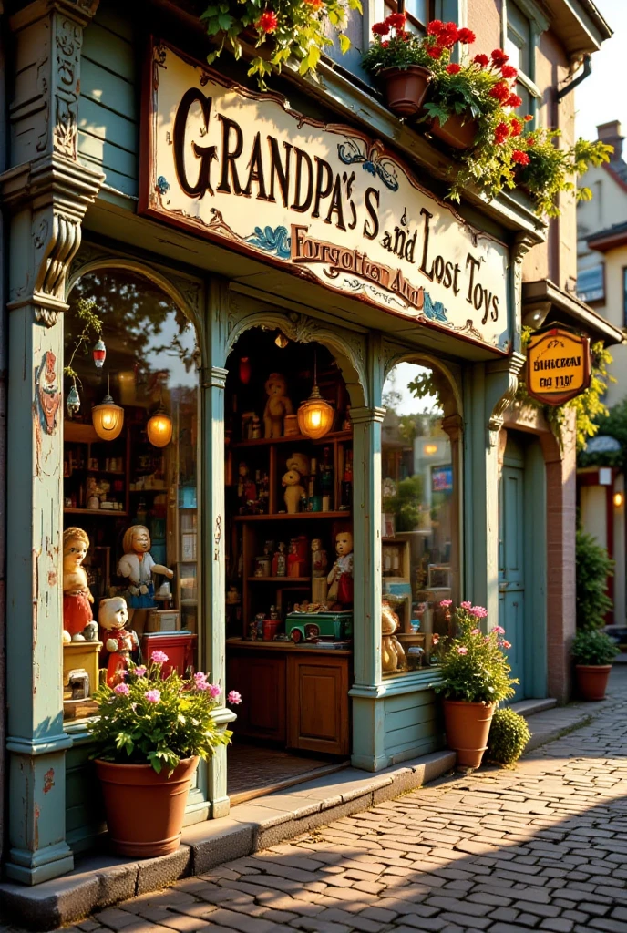 A whimsical, charming storefront featuring an aged wooden facade ...