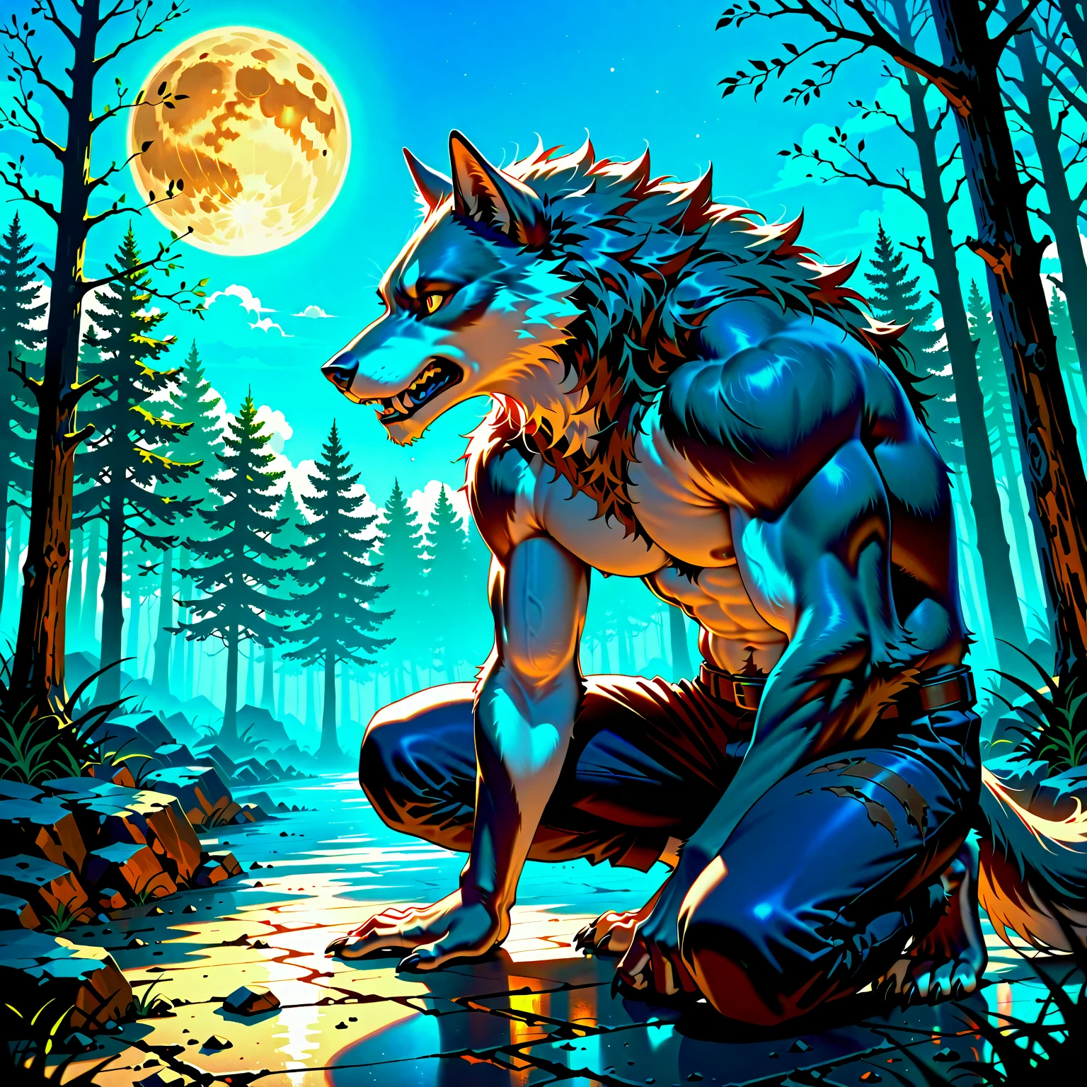 (masterpiece, best quality:1.2), Alone,Werewolf,(realistic:1 - SeaArt AI