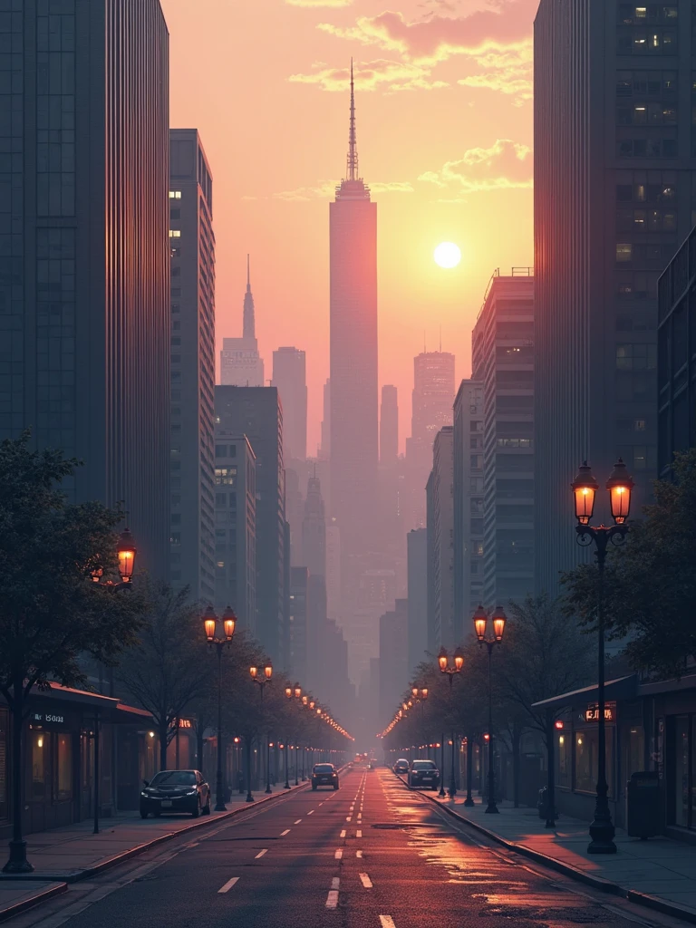 Cityscape at dawn - SeaArt AI