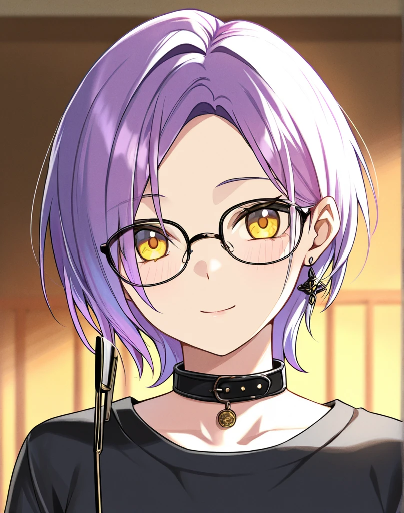 Woman, Short hair, purple hair,golden eyes, Towa, glasses holder ...