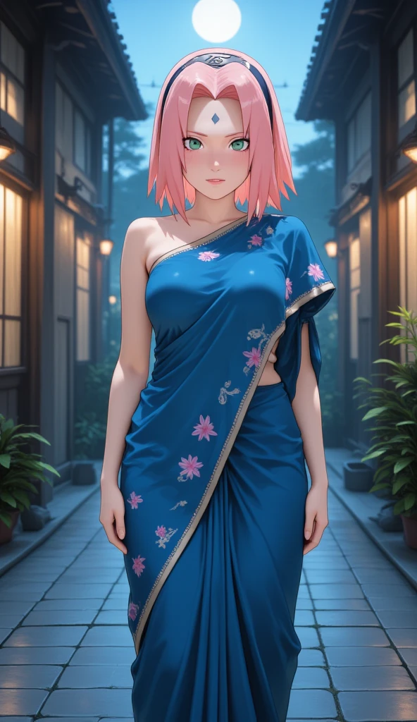 "Sakura Haruno from Naruto wearing a stunning blue saree with cherry ...