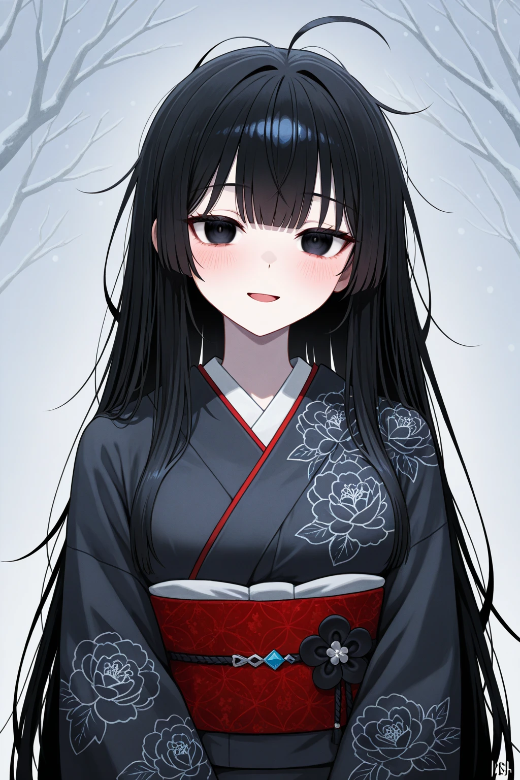 Beautiful anime girl, black silky long straight hair, pale skin - SeaArt AI