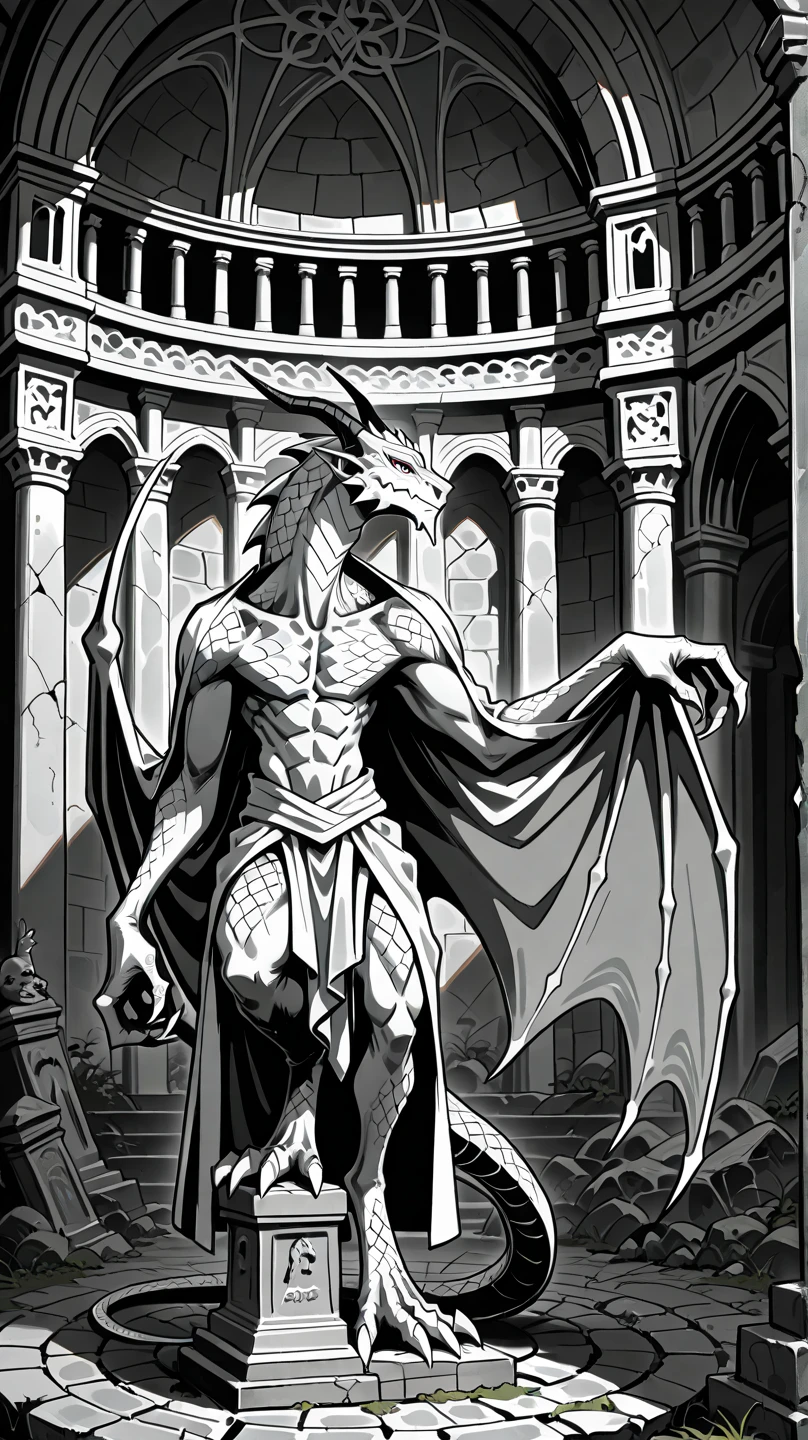 A statue of a dragonkin androgynous creature that is not quite a dragon ...