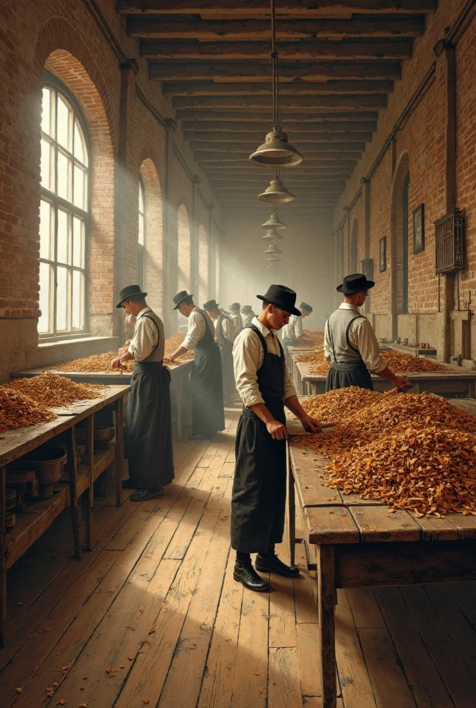 "Vintage tobacco factory in the early 1900s, workers hand-rolling ...