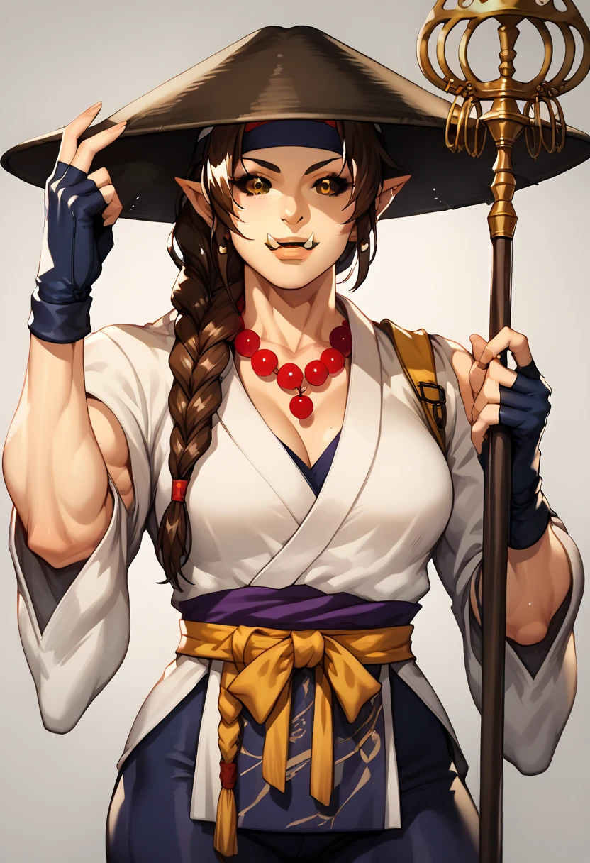 Holding ajirogasa hat, shakujo staff, monk robes, ysakazaki, prayer ...