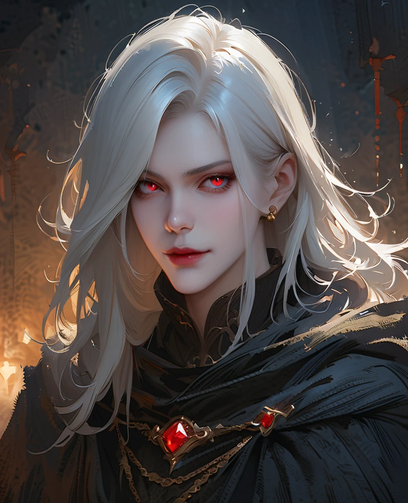 "Dark fantasy portrait of a pale, mysterious male sorcerer with long ...