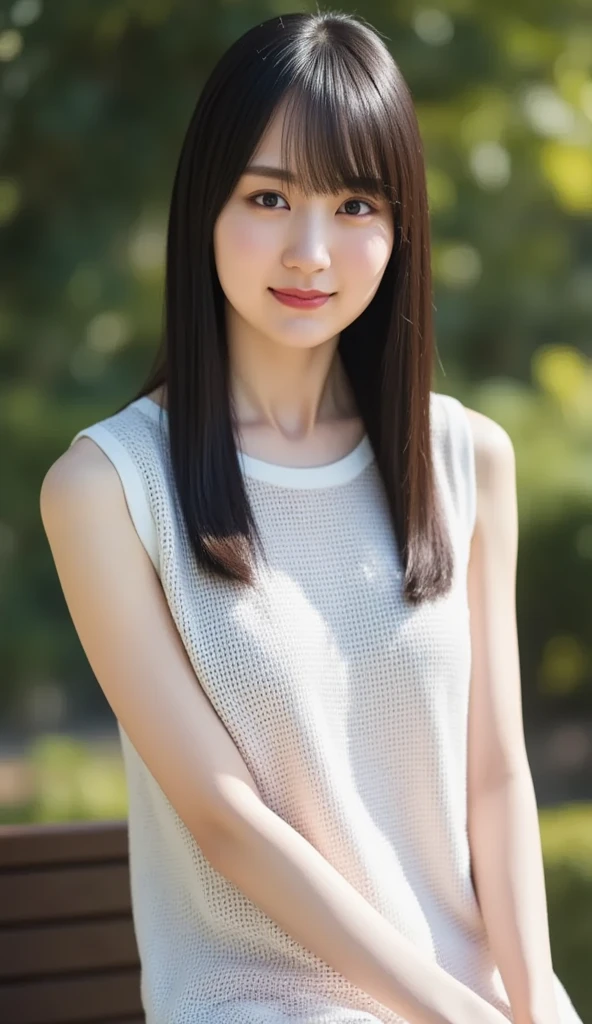 Black Hair and Bangs , Her figure was super slim , white skin like snow ...