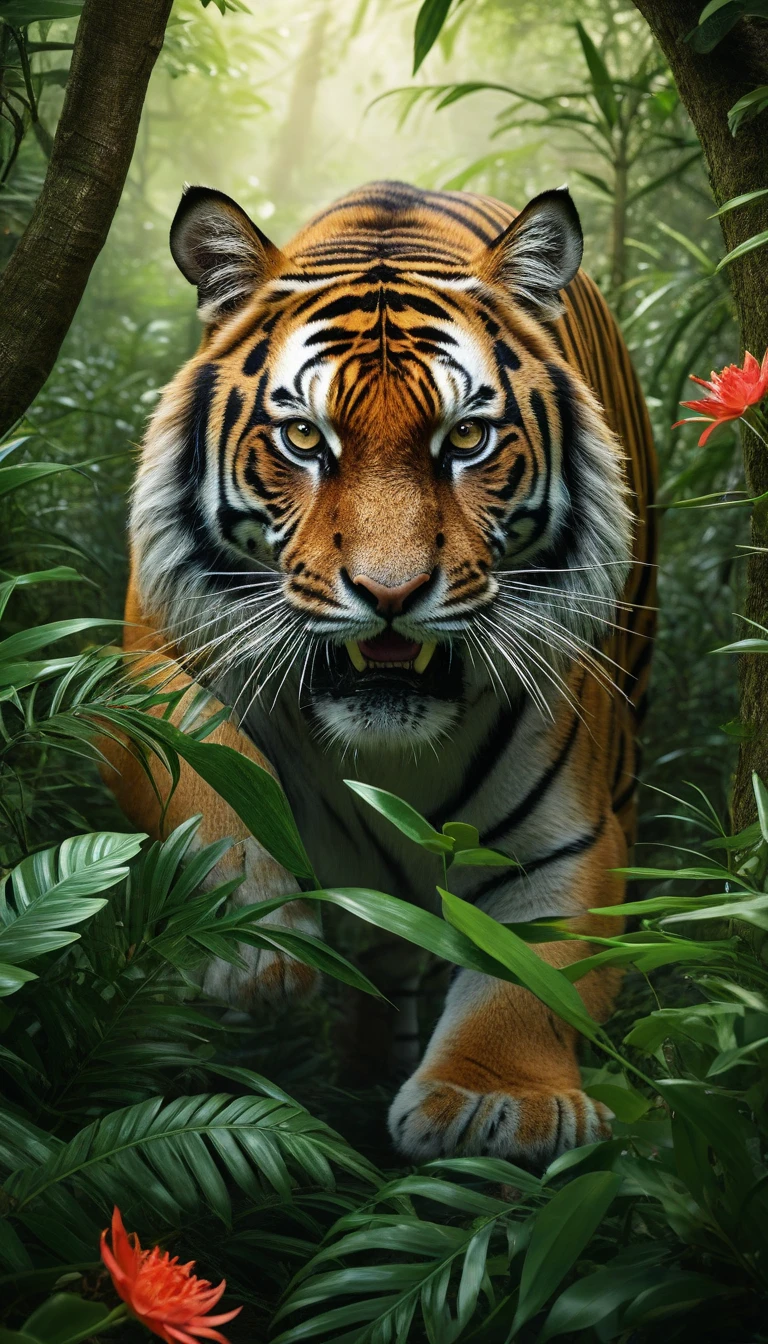High-definition animated footage、footage of ferocious tigers lurking in ...
