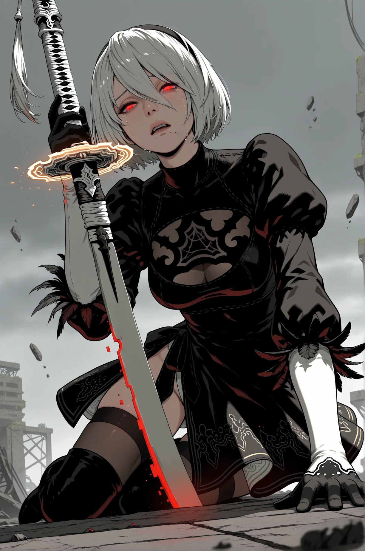 1girl, solo, 2b, nier automata, parted lips, mole under mouth - SeaArt AI