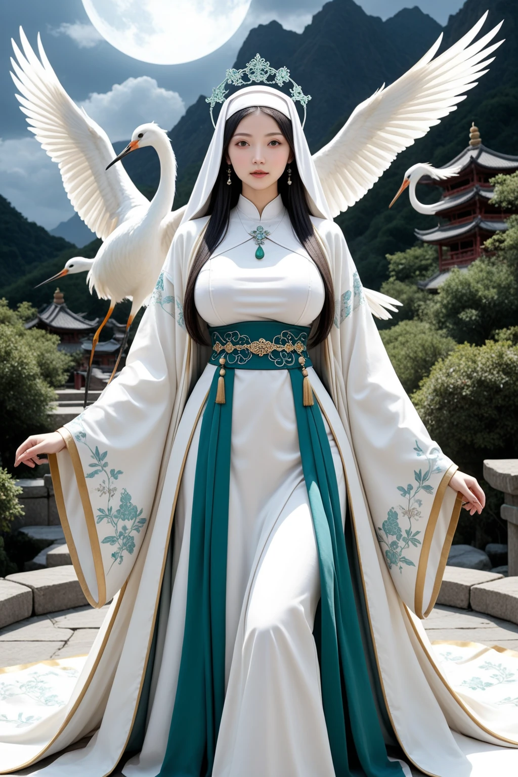 Female cultivator, Chinese xianxia, immortal nun, flowing white hanfu ...
