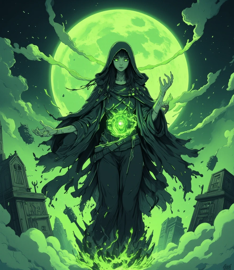 Gothic action figure of a floating woman at night. Stylized as a ...