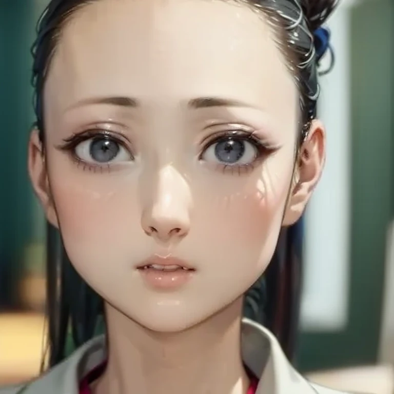 A beautiful japanese woman with an updo hairstyle, slicked back hair ...