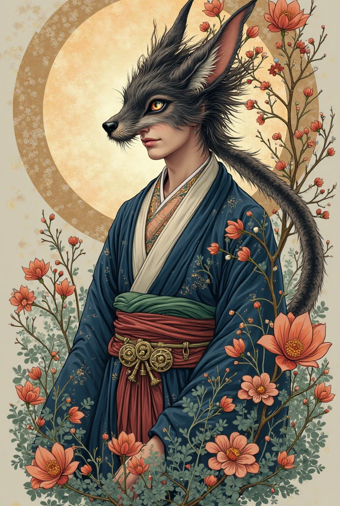 Fantasy male character based off of Japanese folklore in a drawn style ...