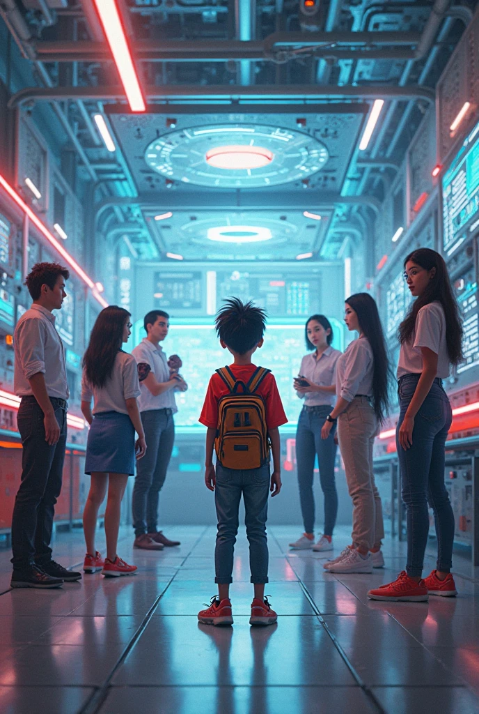 Make school ren in a technology laboratory with two lady teachers and ...