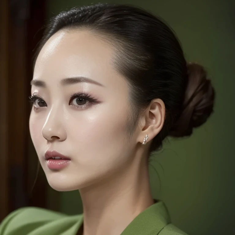 A beautiful japanese woman with an updo hairstyle, slicked back hair ...