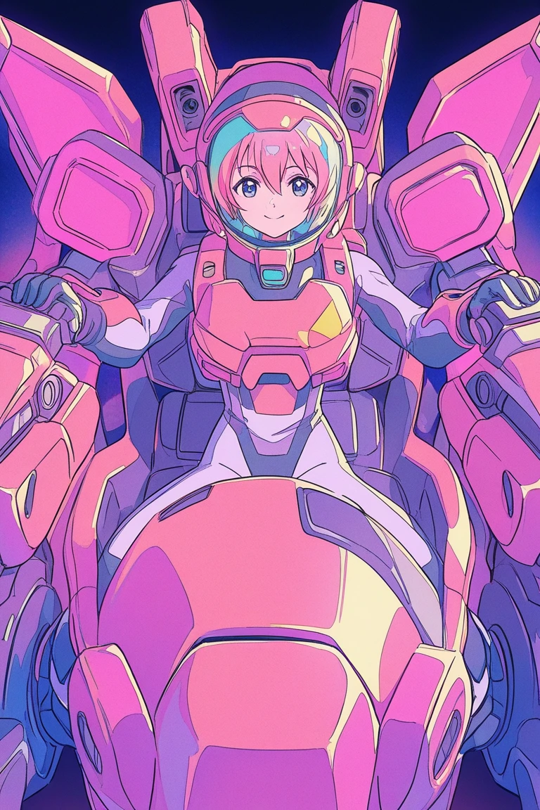 Anime girl protagonist in sexy combat space suit, driving a giant robot ...