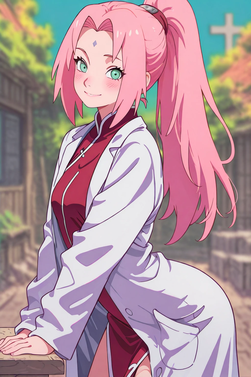 1girl, haruno sakura_(naruto Shippuuden),solo, lab coat, white lab coat ...