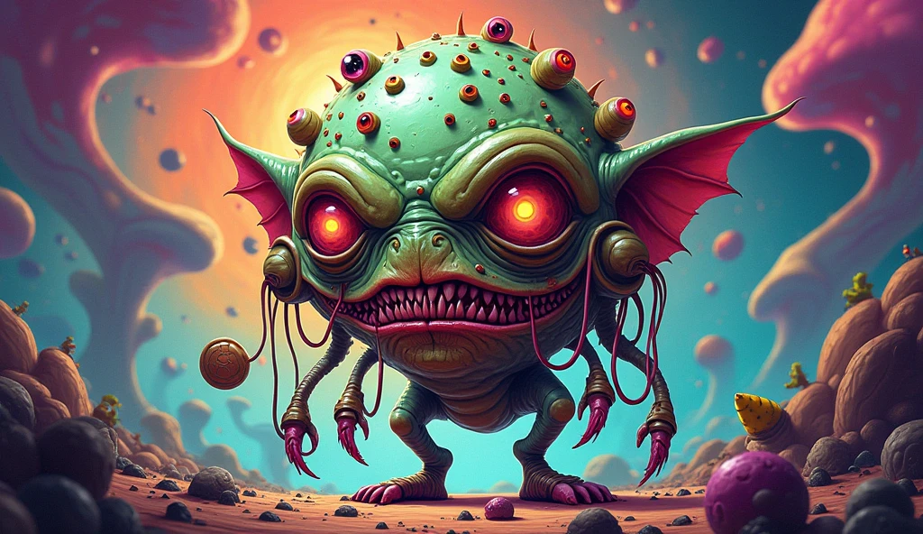 Create for a funny and sarcastic caricature of an alien. And this ...