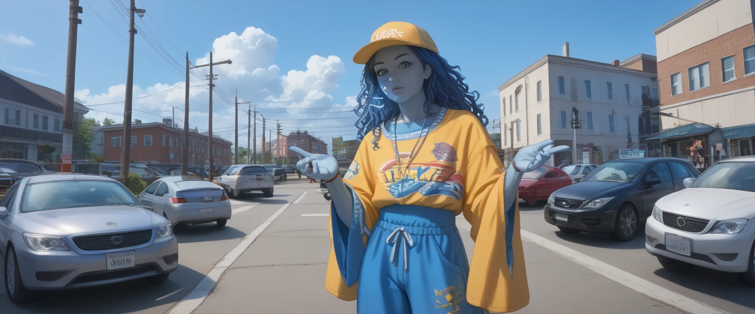 A hip hop shot of 1girl,ranni_the_witch,blue_skin,extra_arms - SeaArt AI