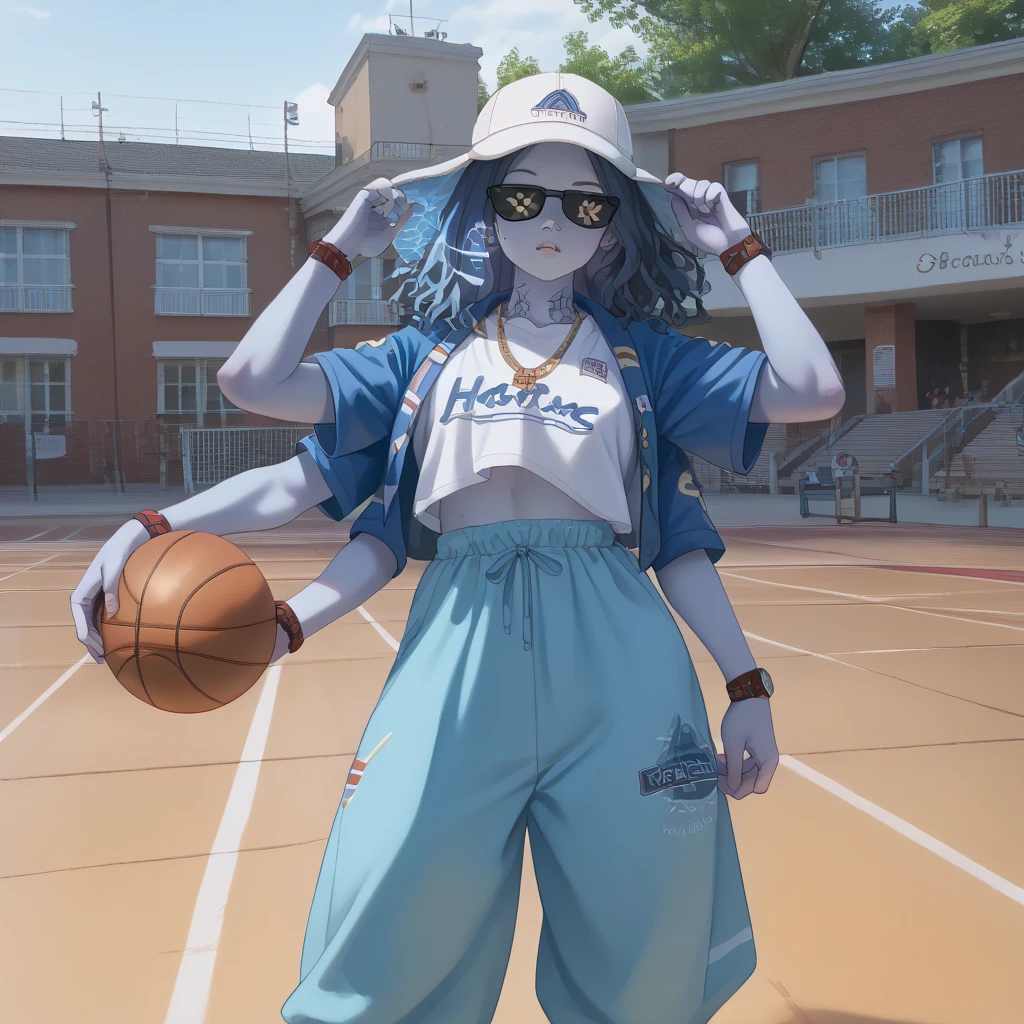 1girl,ranni_the_witch,blue_skin,extra_arms, 4 arms (((street style ...