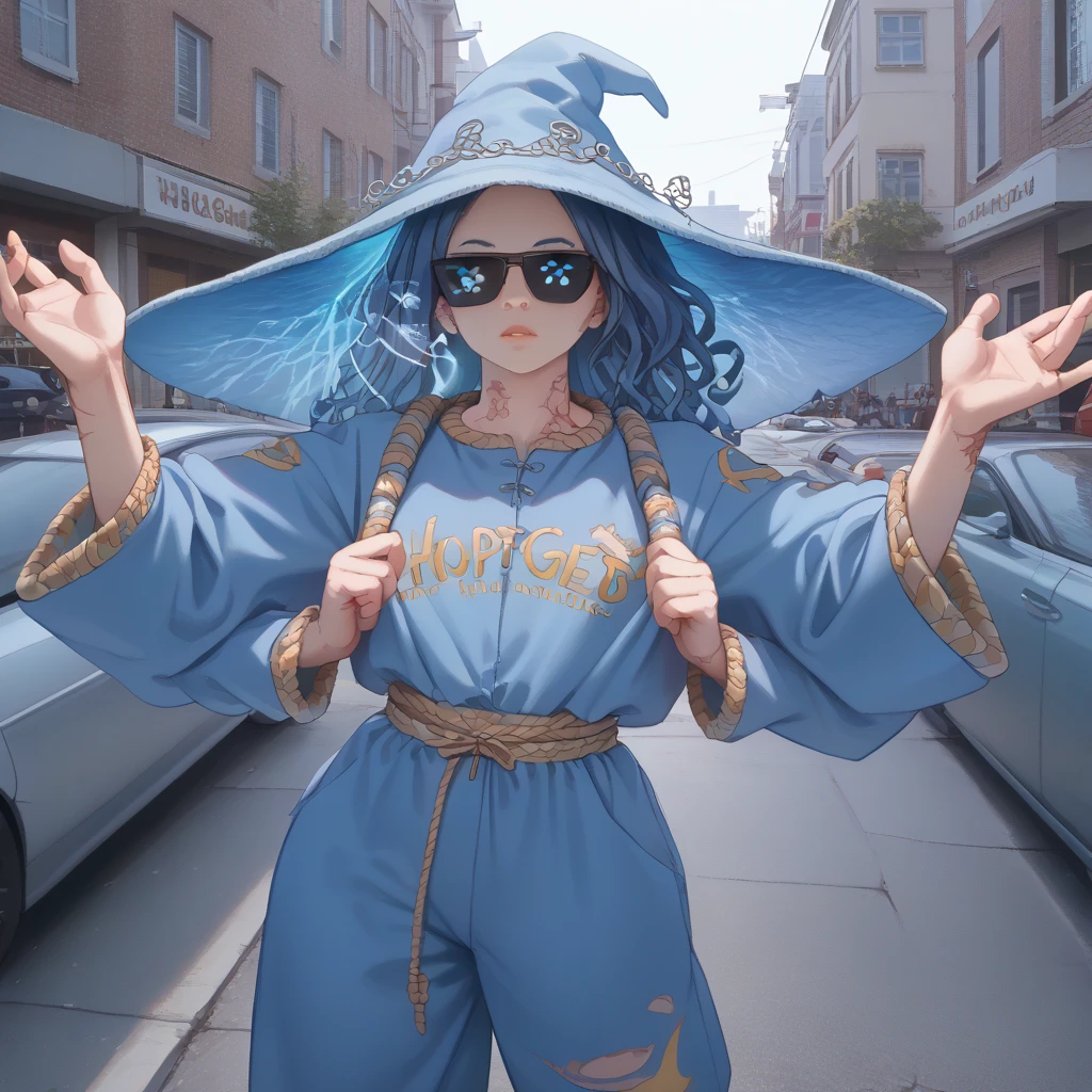 1girl,ranni_the_witch,blue_skin,4 extra_arms, (((street style dungaree ...