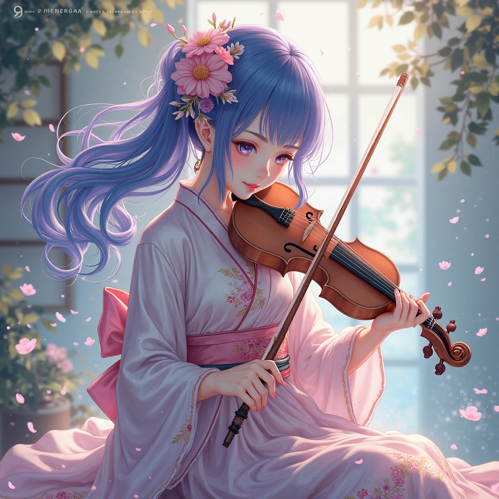 Beautiful anime girl play musical instrument - SeaArt AI
