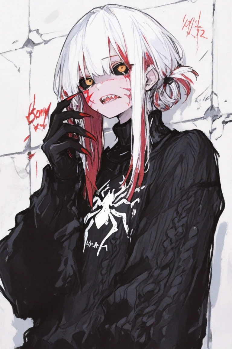*Solo* *Femboy with white hair and red hair locks with her hair - SeaArt AI