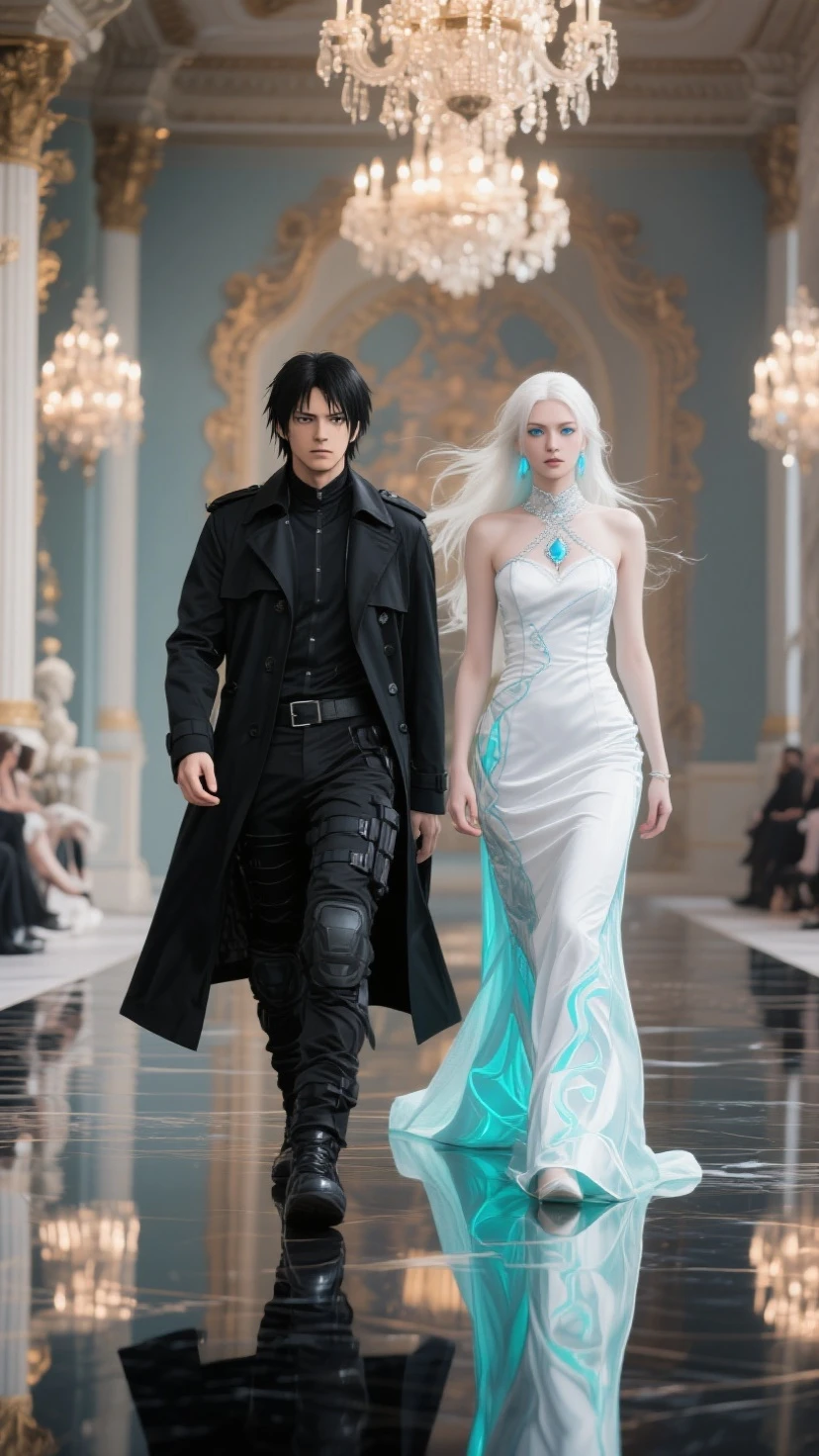 On the royal runway filled with baroque splendor, Eren Yeager - SeaArt AI