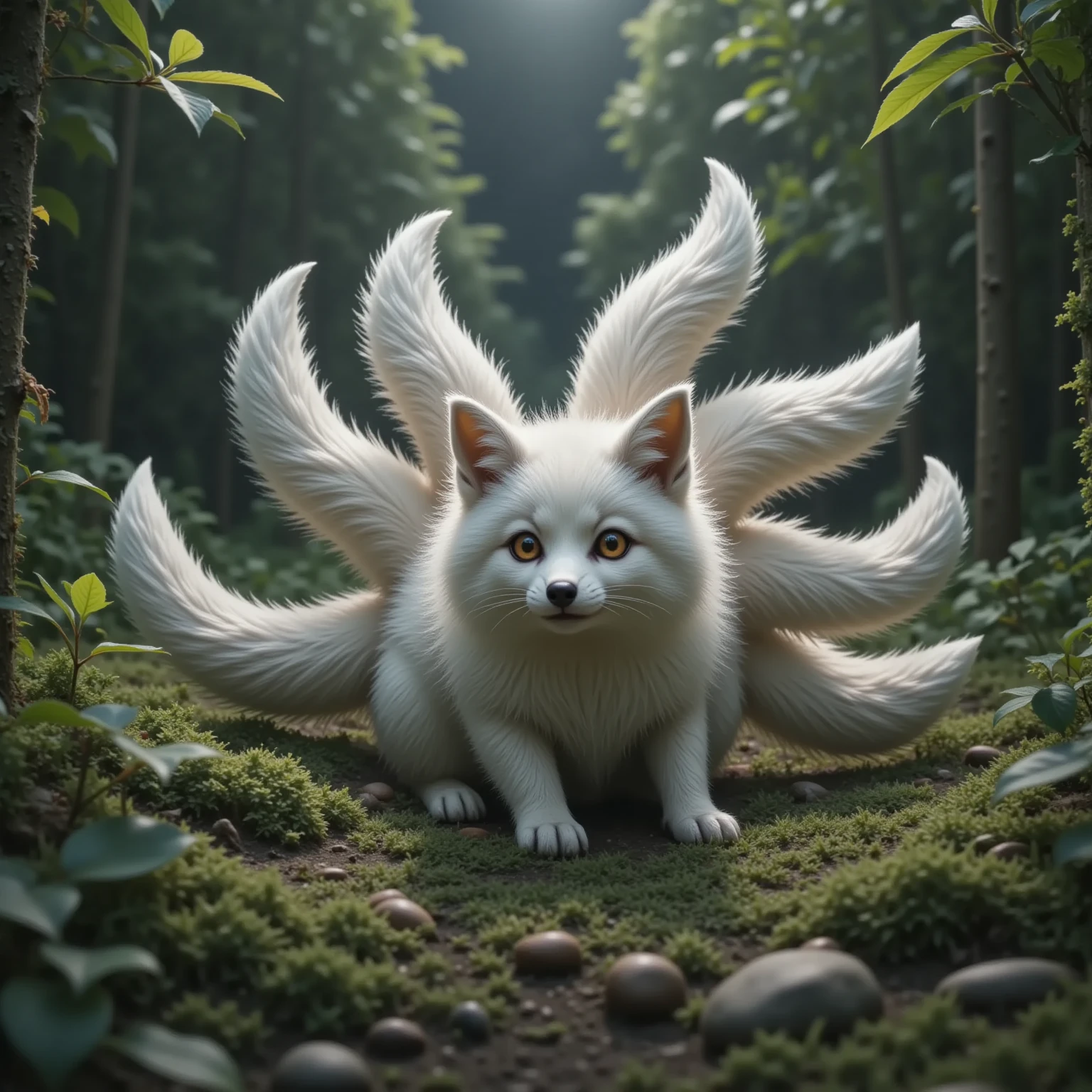 The nine-tailed fox is a cute and adorable creature with fluffy pure ...